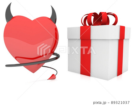 Gift box with a devil heart on a white backgroundのイラスト素材 [89321037] - PIXTA