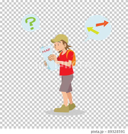 A child who gets lost and looks at a map - Stock Illustration [89328591 ...