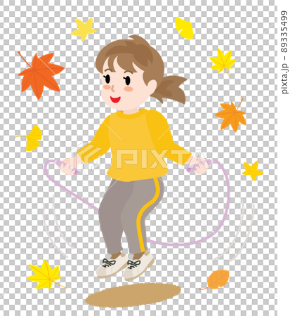 Girl jumping rope in the fall of sports - Stock Illustration [89335499 ...