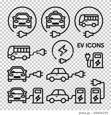 EV (electric vehicle), charging station icon set - Stock Illustration ...