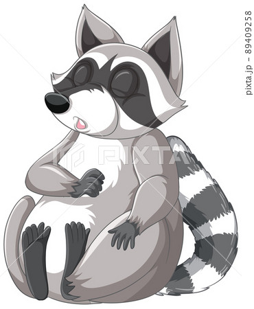 Cute cartoon raccoon sleeping on white backgroundのイラスト素材 [89409258] - PIXTA