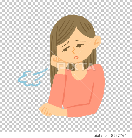 A woman sighing with a cheek stick - Stock Illustration [89527641] - PIXTA