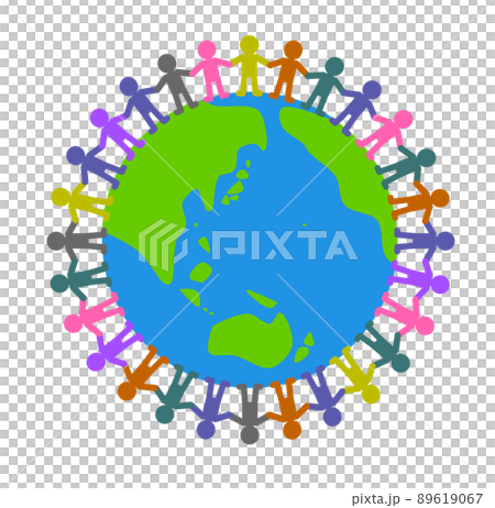 Illustrations of humankind on earth holding... - Stock Illustration ...