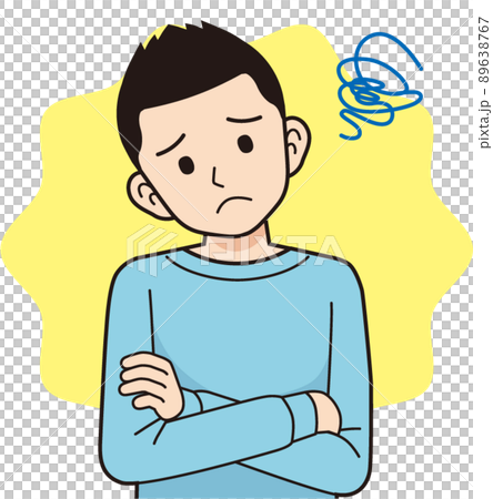 A man wearing a troubled sweatshirt_line drawing - Stock Illustration ...