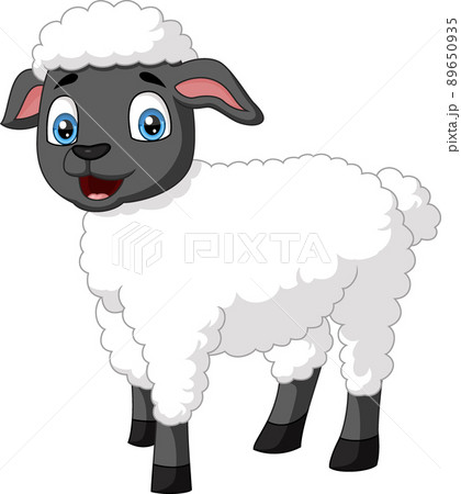 Cute happy sheep cartoon isolated on white...のイラスト素材 [89650935] - PIXTA