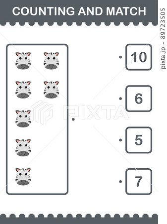Counting and match Zebra face. Worksheet for kidsのイラスト素材 [89723505] - PIXTA