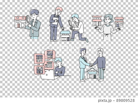 A set of people scrutinizing real estate... - Stock Illustration ...