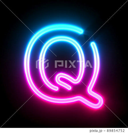 Blue pink glowing neon tube font Letter Q 3Dのイラスト素材 [89854752] - PIXTA