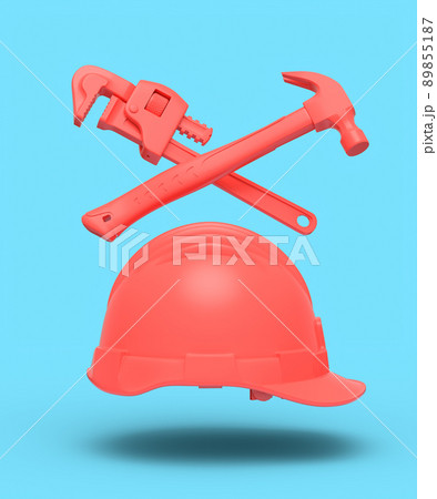 Flying view of red construction tools for...のイラスト素材 [89855187] - PIXTA
