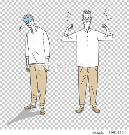 A set of older men in guts pose and older men... - Stock Illustration ...