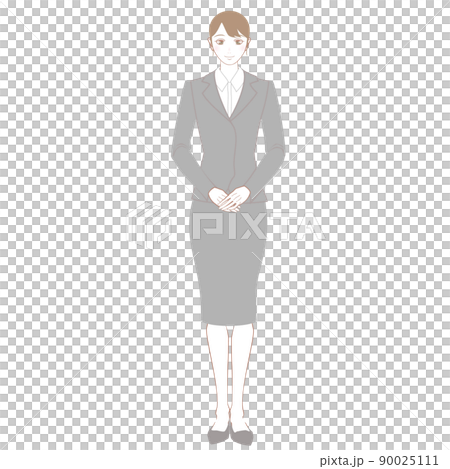 Woman in gray suit standing pose whole body - Stock Illustration ...
