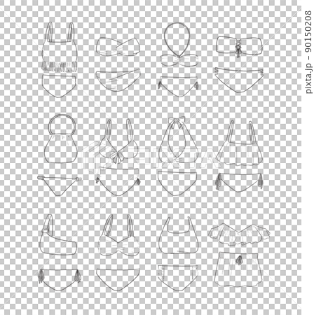Bikini swimsuit line drawing illustration set - Stock Illustration ...