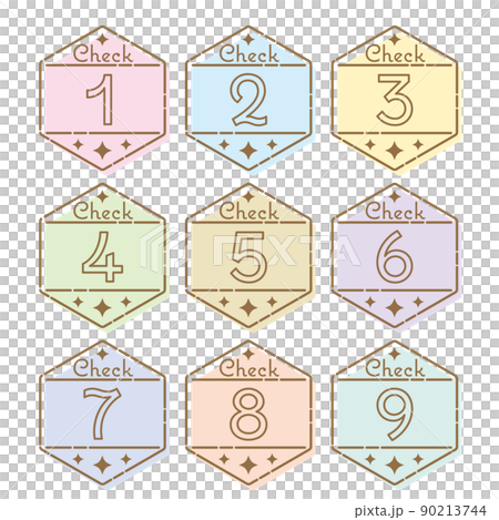 Hexagonal number icon set 1-9 CHECK (pastel... - Stock Illustration ...