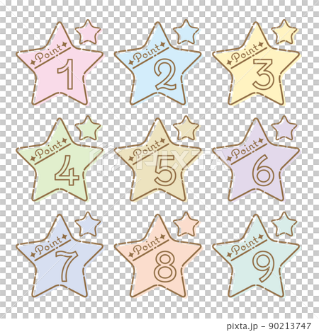 Star-shaped number icon set 1-9 POINT (pastel... - Stock Illustration ...
