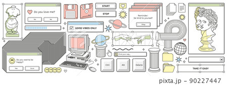 Old computer aestethic. Retro pc elements, user...のイラスト素材 [90227447 ...