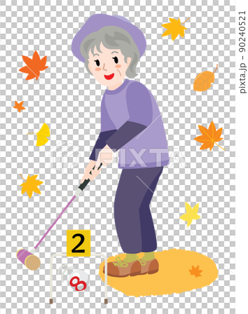 Senior woman playing gateball in the fall of... - Stock Illustration ...