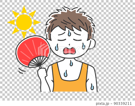 Illustration of a man fanning with a fan - Stock Illustration [90339211 ...