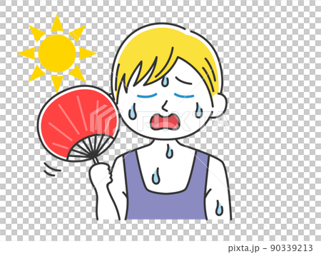 Illustration of a white man fanning with a fan - Stock Illustration ...