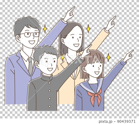 Male and female teachers and students pointing... - Stock Illustration ...