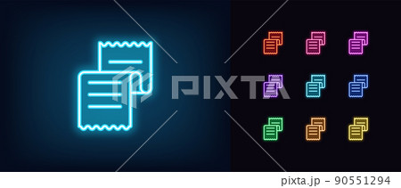 Outline neon receipt icon. Glowing neon invoice...のイラスト素材 [90551294 ...