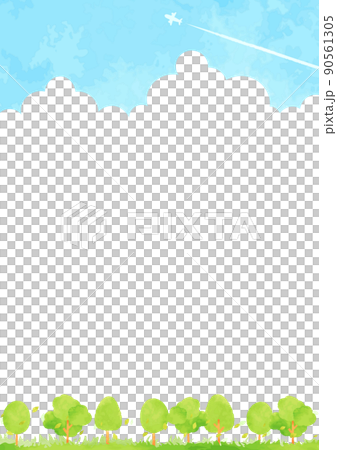 Landscape illustration of lush forest and blue sky - Stock Illustration ...