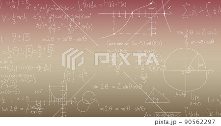 Image of mathematical equations on pink backgroundのイラスト素材 [90562297 ...