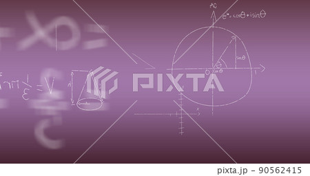 Image of mathematical equations on pink backgroundのイラスト素材 [90562415 ...
