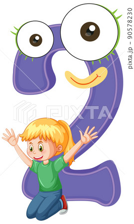 Number two with a girl cartoon characterのイラスト素材 [90578230] - PIXTA