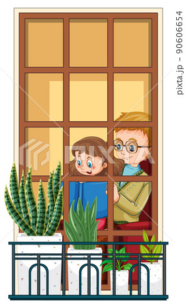View through the window of cartoon characterのイラスト素材 [90606654] - PIXTA