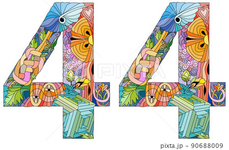 44 number vintage font. Engraving design....のイラスト素材 [90688009] - PIXTA