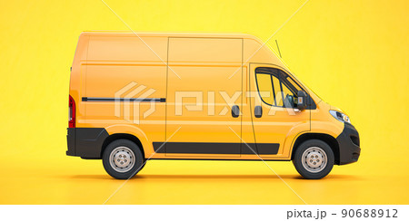 Yellow van on yellow background. Express...のイラスト素材 [90688912] - PIXTA
