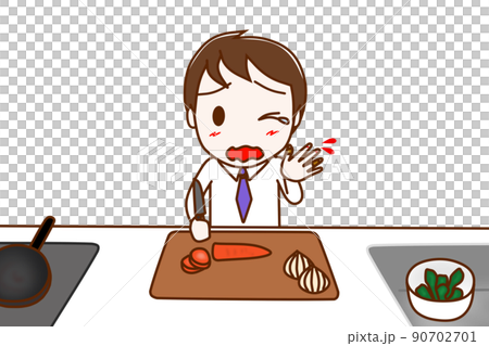 (Front) A man who is crying because he cuts his... - Stock Illustration ...