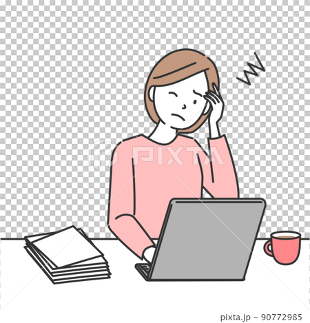 A woman who has a headache while using a computer - Stock Illustration ...