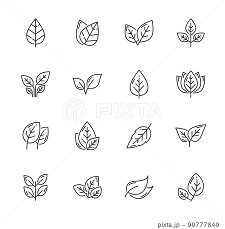 Linear leaf icons, tree plant or nature leaves...のイラスト素材 [90777849] - PIXTA