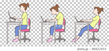 A woman doing desk work in the correct and bad... - Stock Illustration ...