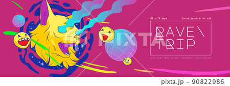 Rave trip poster with psychedelic stickersのイラスト素材 [90822986] - PIXTA