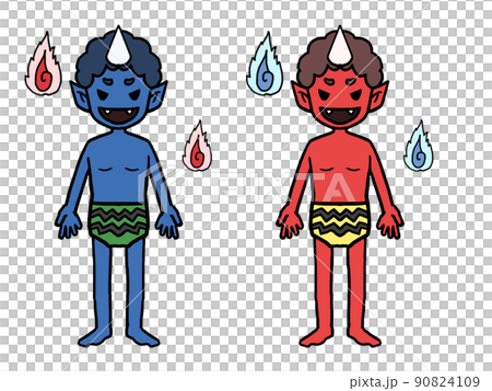 Illustration of a red demon and a blue demon... - Stock Illustration ...