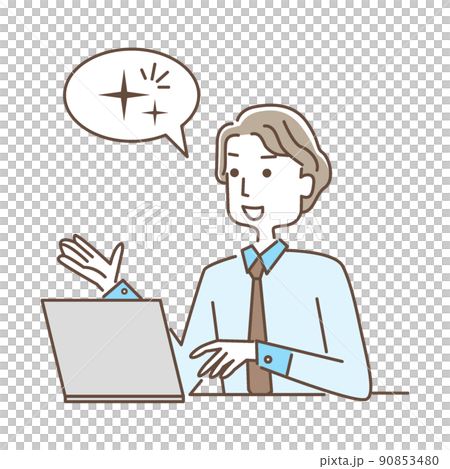 A man explaining while looking at a computer - Stock Illustration ...
