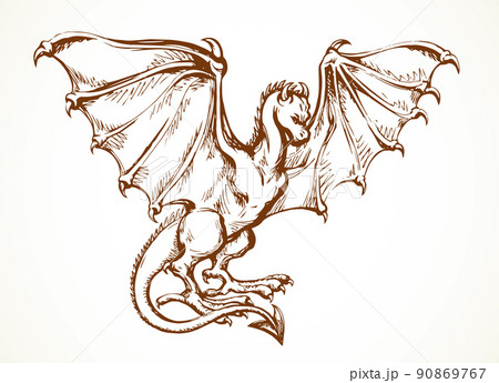 Winged dragon. Vector drawing animalのイラスト素材 [90869767] - PIXTA