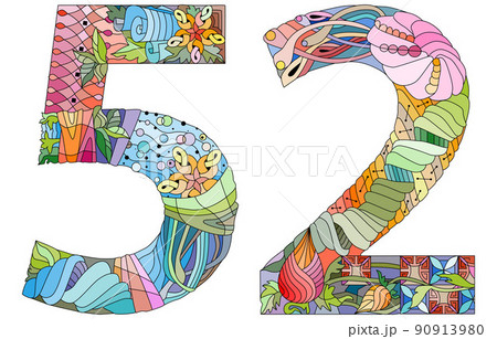 52 number vintage font. Engraving design....のイラスト素材 [90913980] - PIXTA