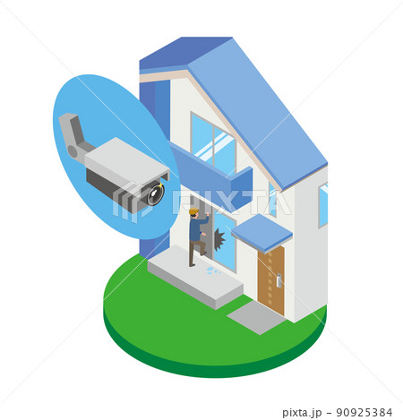 空き巣被害と防犯カメラのイラスト素材 [90925384] - PIXTA