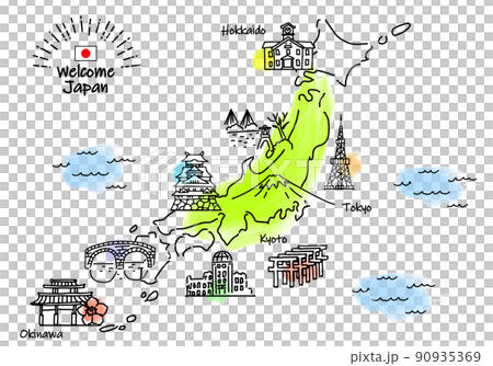 Hand-drawn map of Japan and simple line drawing... - Stock Illustration ...