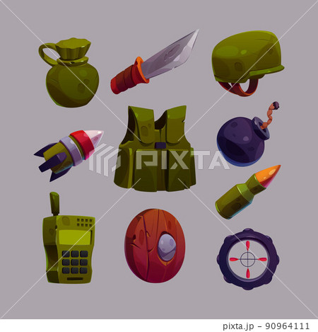 Military game icons cartoon vector, war collectionのイラスト素材 [90964111 ...