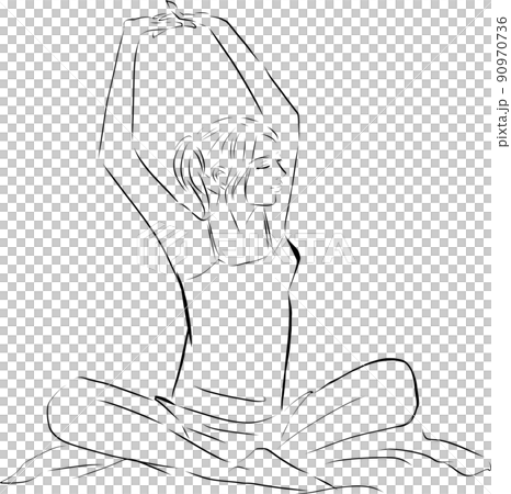 A line art of a woman who wakes up in the... - Stock Illustration ...
