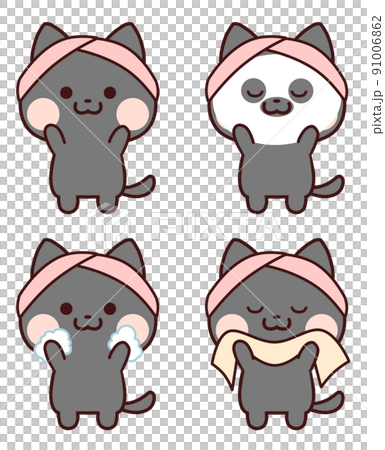 Black cat doing skin care - Stock Illustration [91006862] - PIXTA