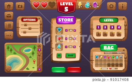 Game UI kit. Cartoon menu and interface...のイラスト素材 [91017408] - PIXTA