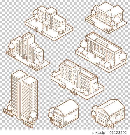 Illustrations of 3D figures of various buildings. - Stock Illustration ...