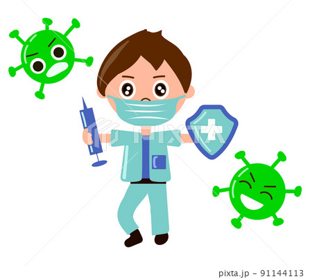 Kid in doctor suite fighting corona virus.のイラスト素材 [91144113] - PIXTA