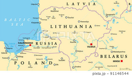 Lithuania and Kaliningrad, political map, with...のイラスト素材 [91146544] - PIXTA