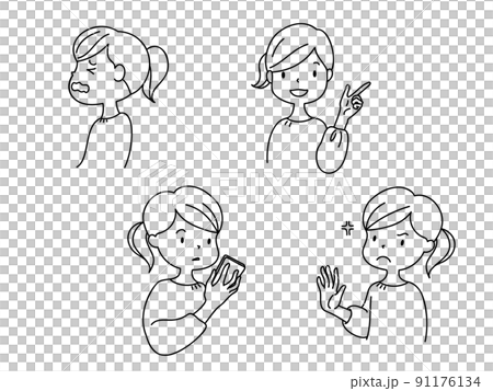 Hand drawn female line drawing illustration set - Stock Illustration ...